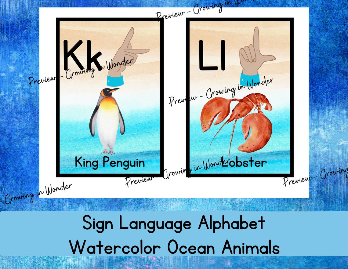 Sign Language Alphabet Watercolor Ocean Animal Flashcards, Posters - Etsy