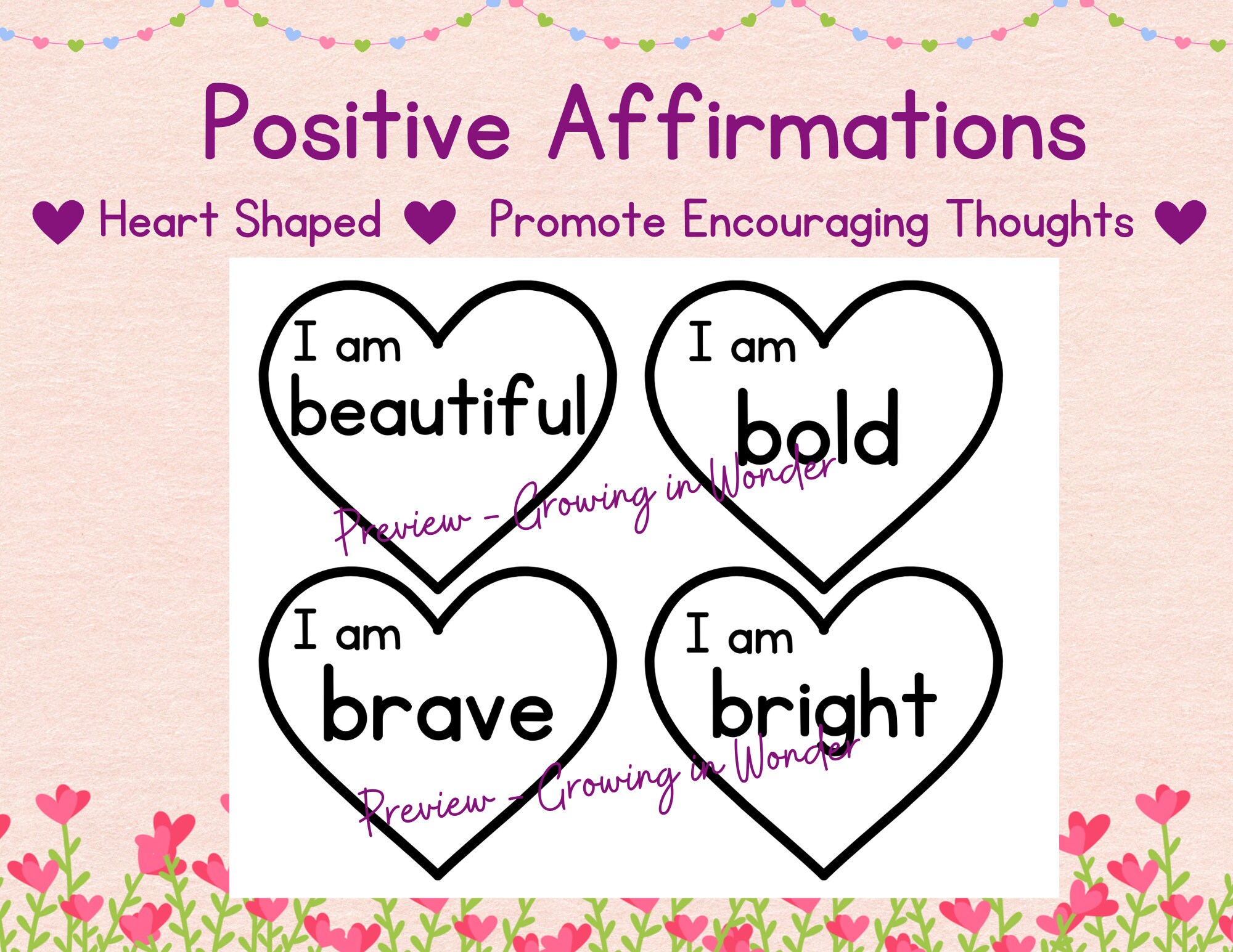 Positive Affirmations - Growth Mindset, Heart Decor, Bulletin Boards - Etsy