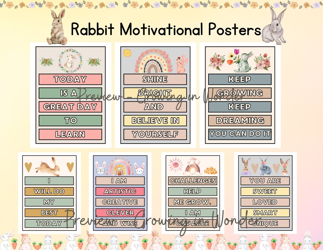 Rabbit Motivational Classroom Posters - Etsy