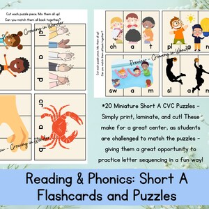 Phonics and Reading, Short A Cvc, Ccvc Flashcards and Puzzles - Etsy