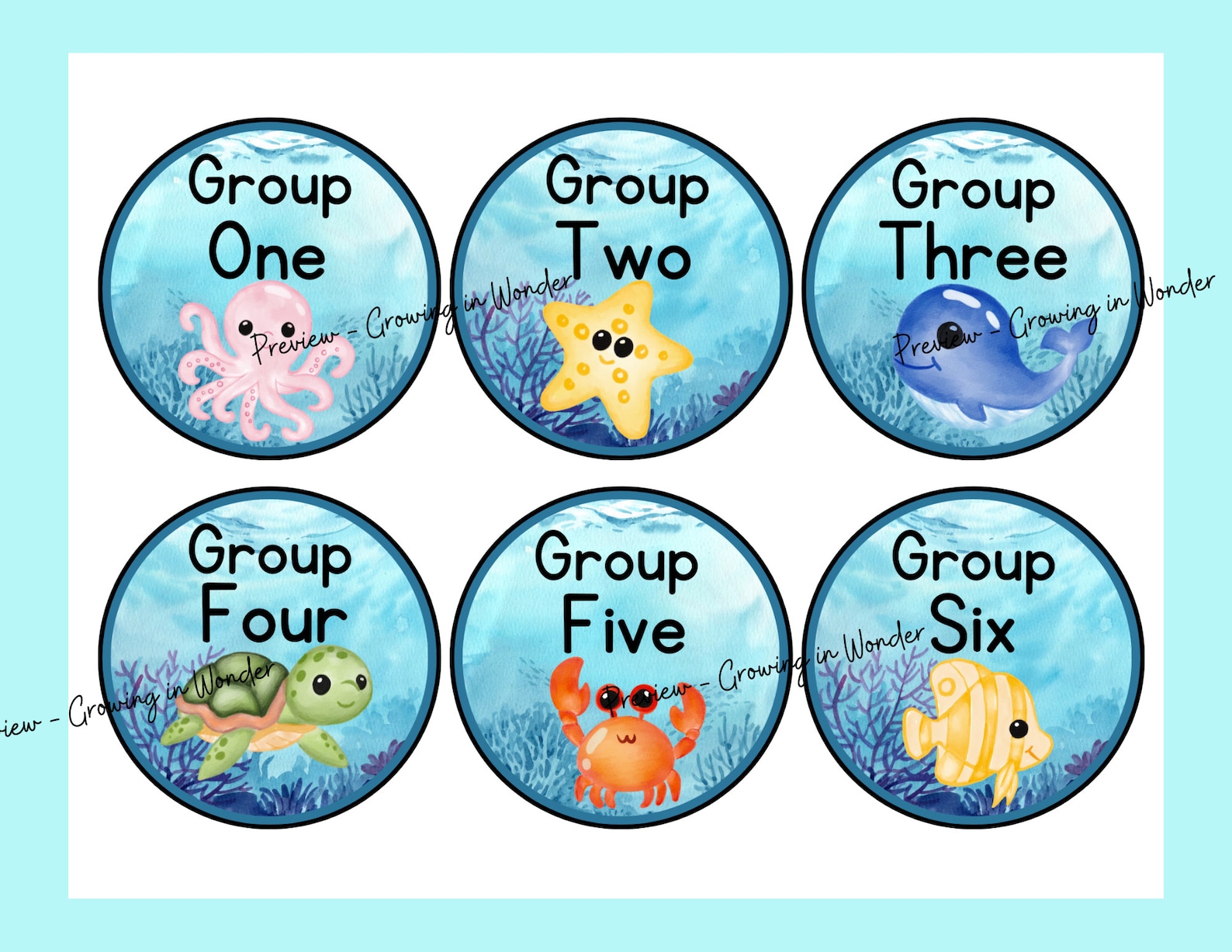 Under the Sea, Ocean Theme Numbers, Groups, and Table Labels 1-20 - Etsy