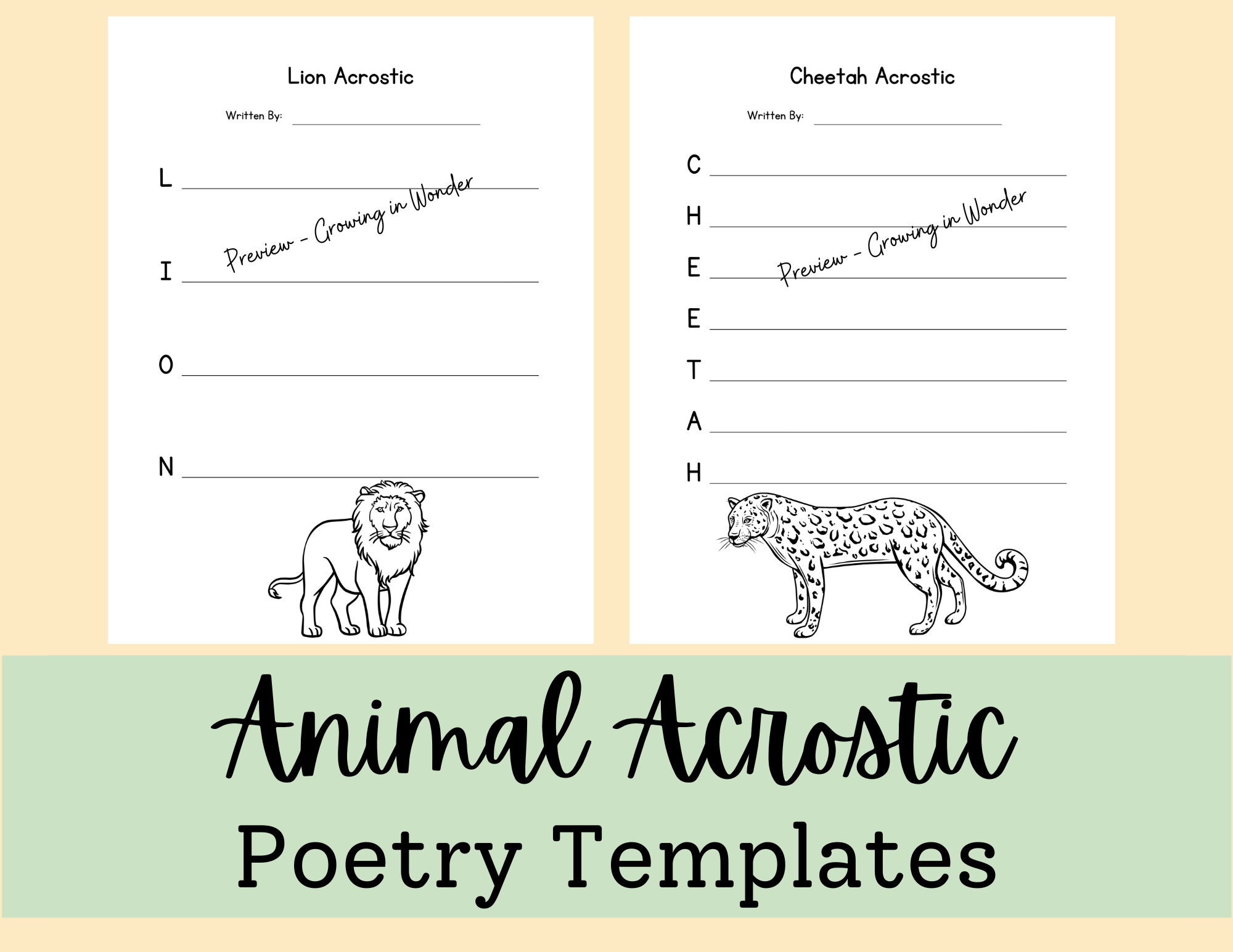 Animal Acrostic Poetry Templates, Classroom Poetry Worksheets - Etsy