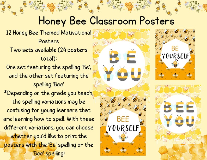 Honey Bee Posters, Classroom Posters, Back to School Bulletin Board - Etsy
