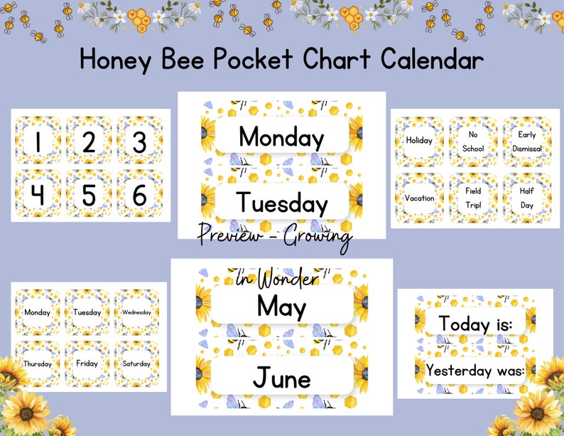 Bee Pocket Chart Calendar Classroom Bulletin Board Calendar - Etsy