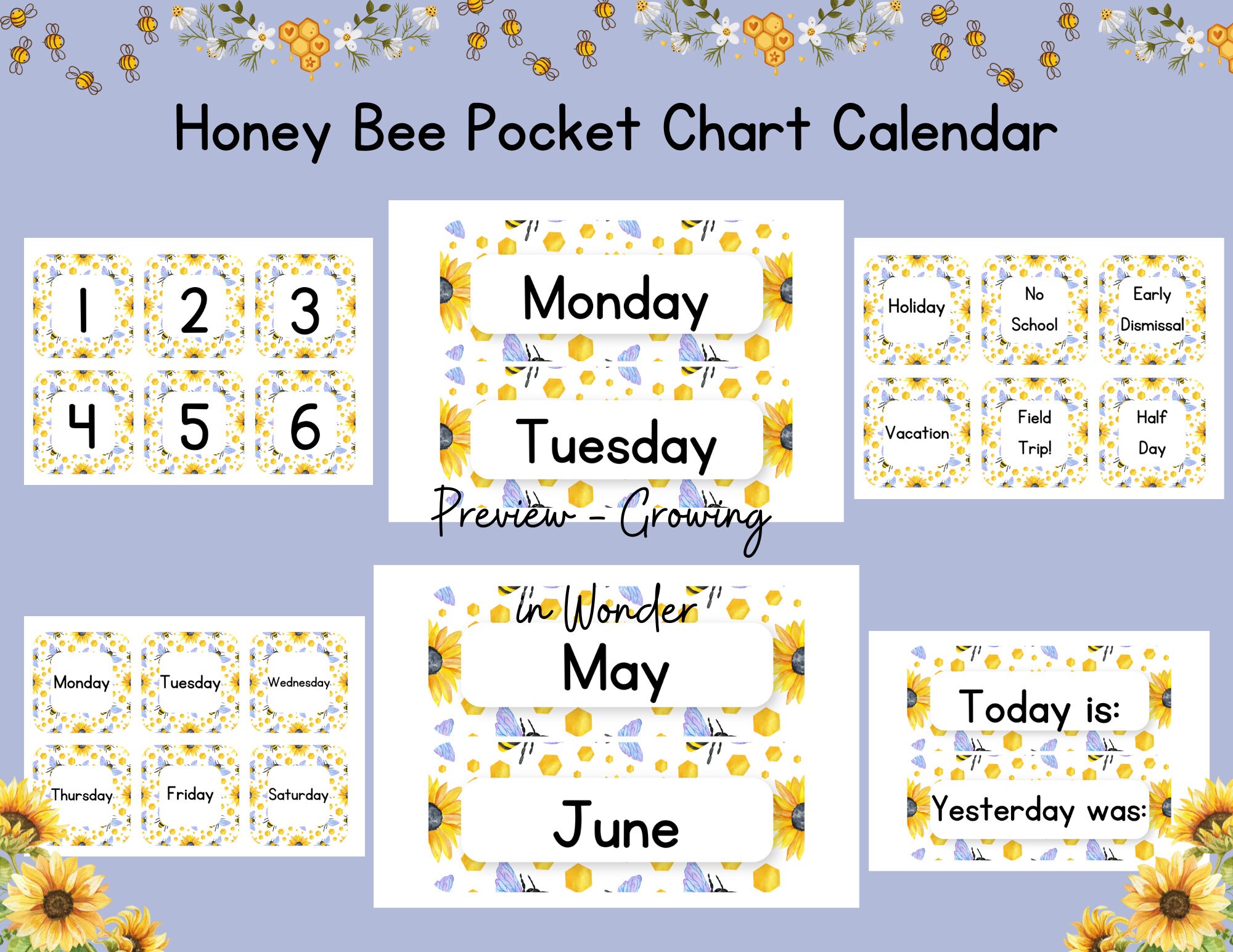 Bee Pocket Chart Calendar Classroom Bulletin Board Calendar - Etsy