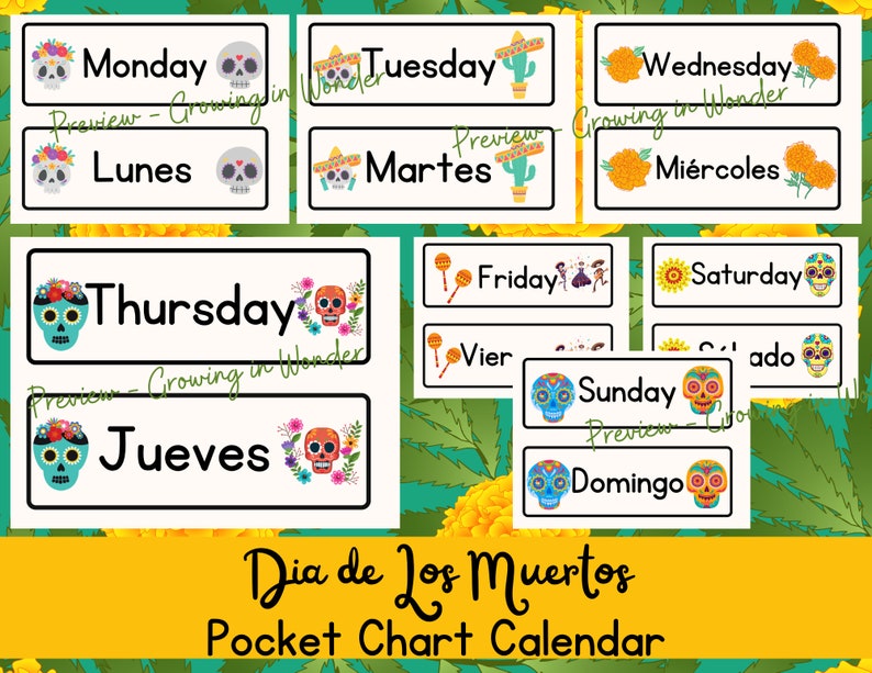 Dia De Los Muertos Pocket Chart Calendar, Day of the Dead Classroom ...