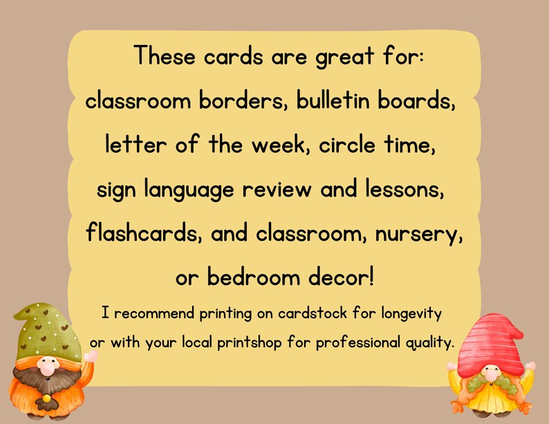 Fall Gnome Alphabet Sign Language Cards, Printable ASL Posters - Etsy