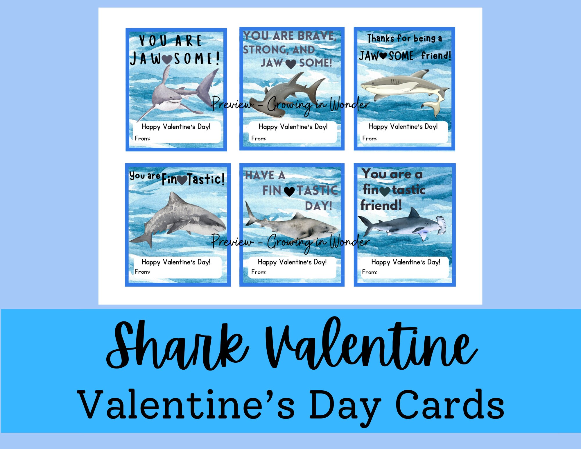 Shark Valentine's Day Cards, Classroom Valentine's Cards, Printable - Etsy