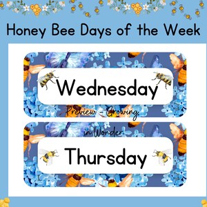 Honey Bee Days of the Week (blue Background, Watercolor Honeybees) - Etsy