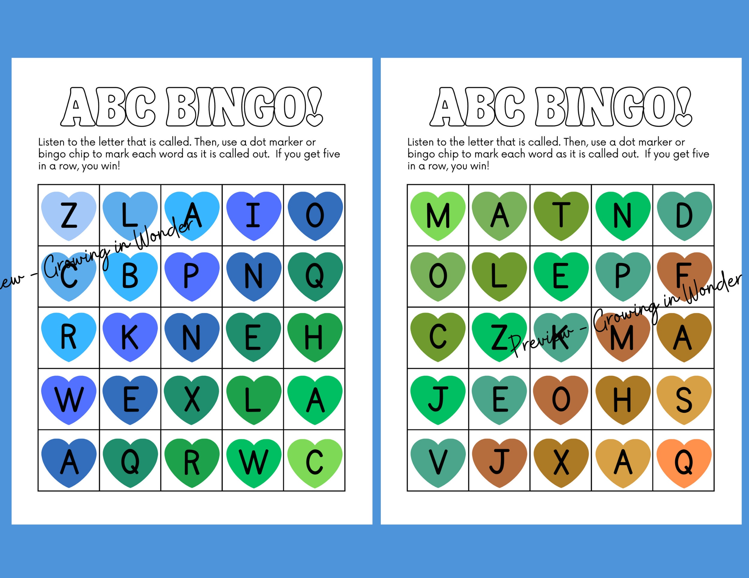 Alphabet Heart Bingo, ABC Valentine Printable Classroom Bingo Game - Etsy