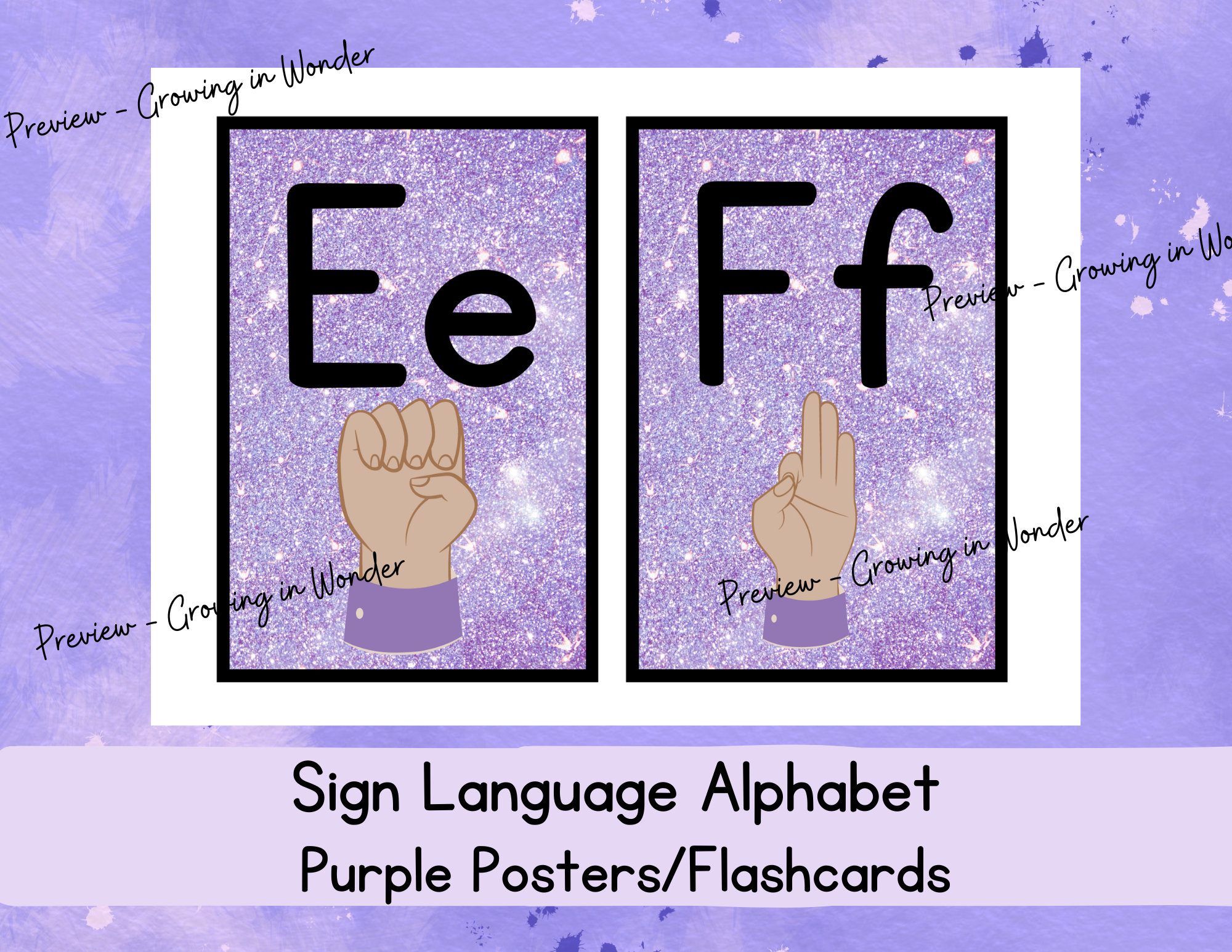 Purple Alphabet Sign Language Flashcards Posters - Etsy