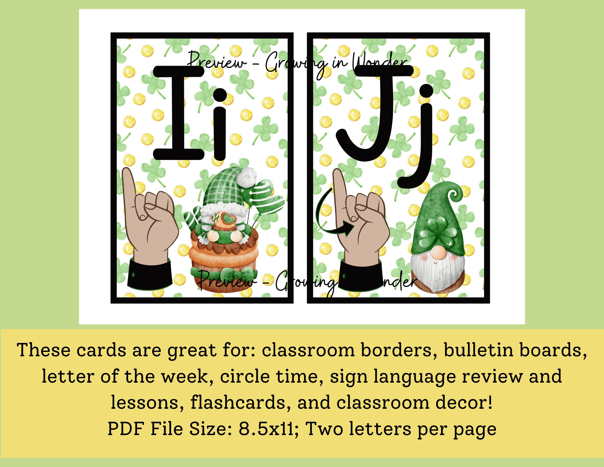 St. Patrick's Day ASL Alphabet Classroom Posters, Gnome Sign Language ...