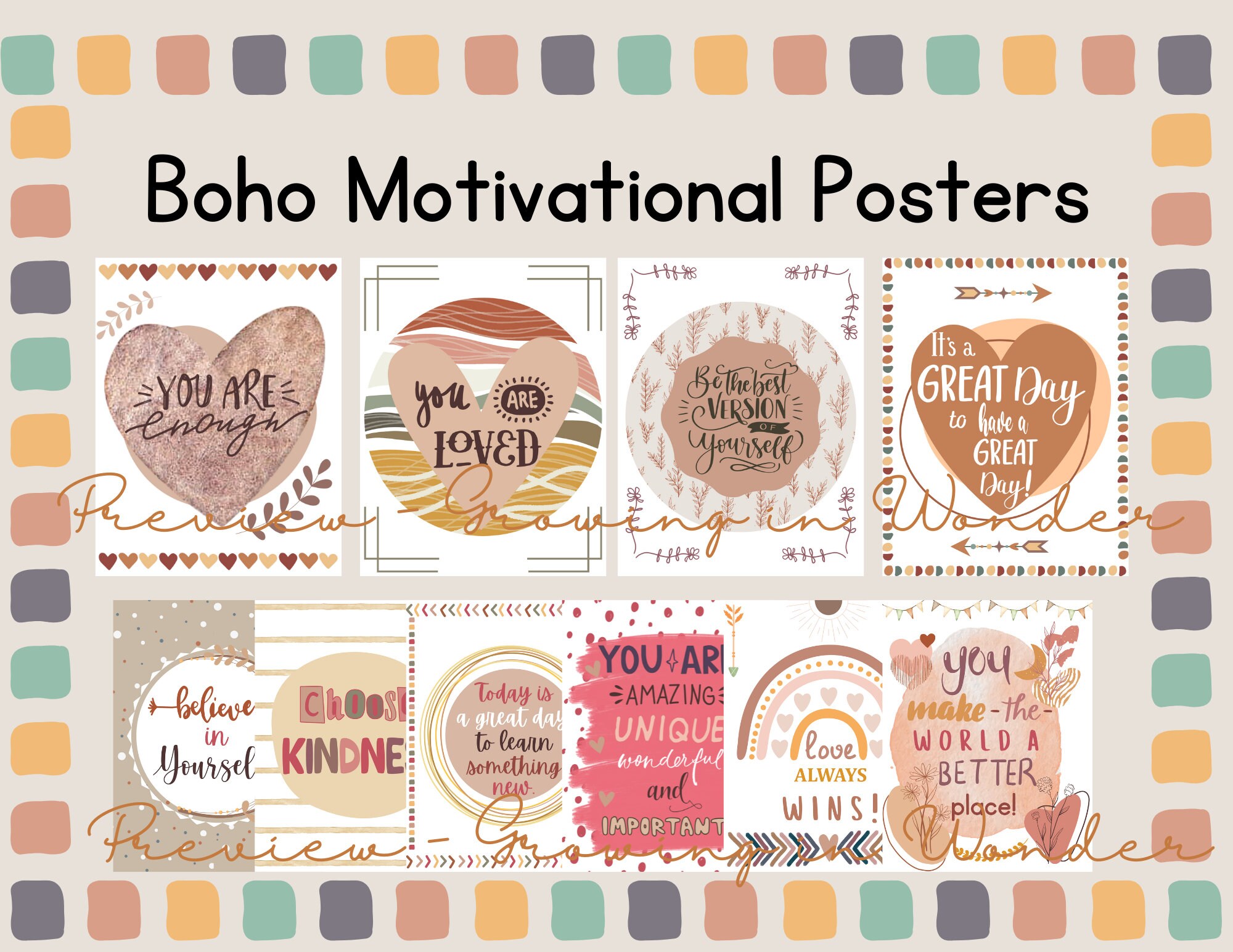 Boho Growth Mindset Motivational Classroom Posters - Etsy