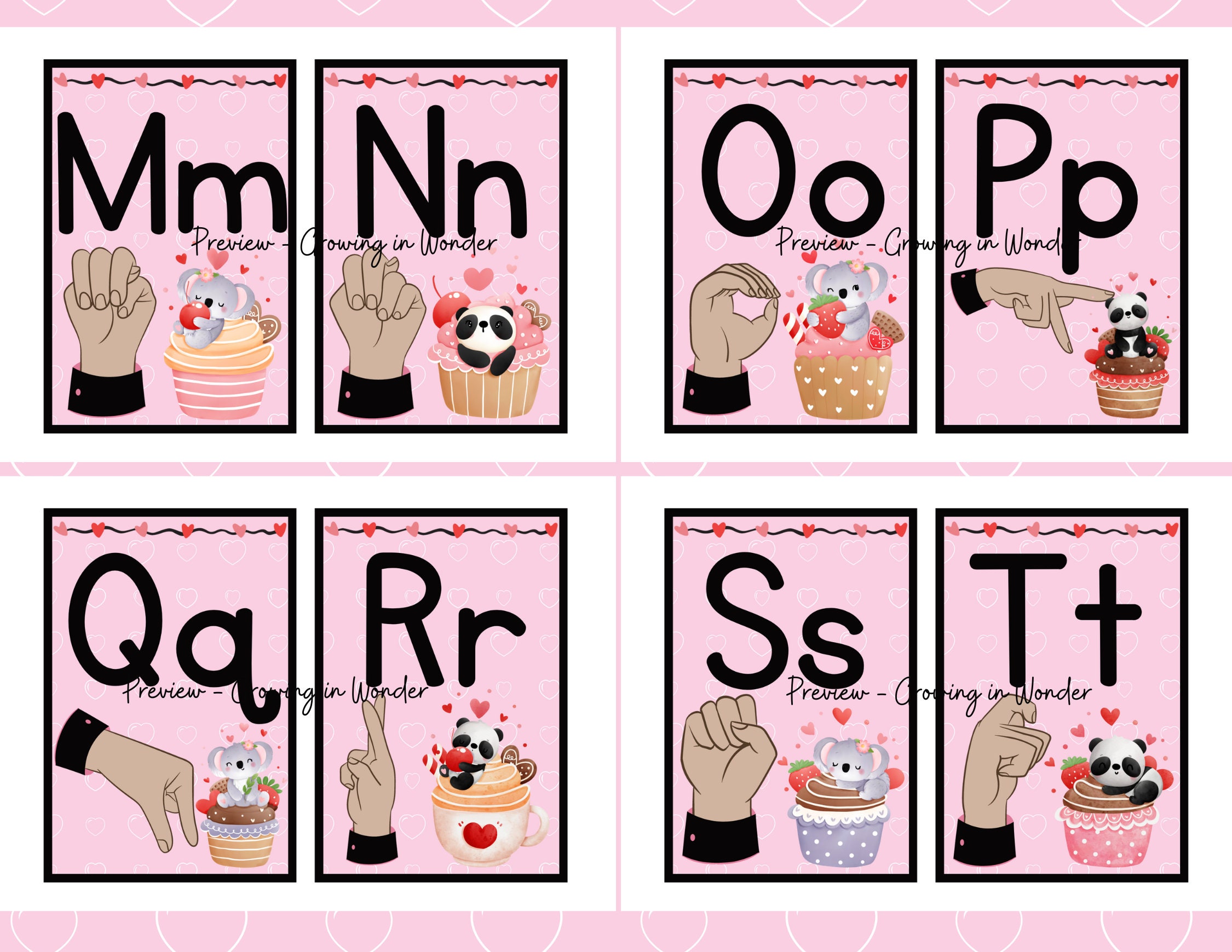 Valentine Alphabet Sign Language Cards, Printable ASL Classroom Posters ...
