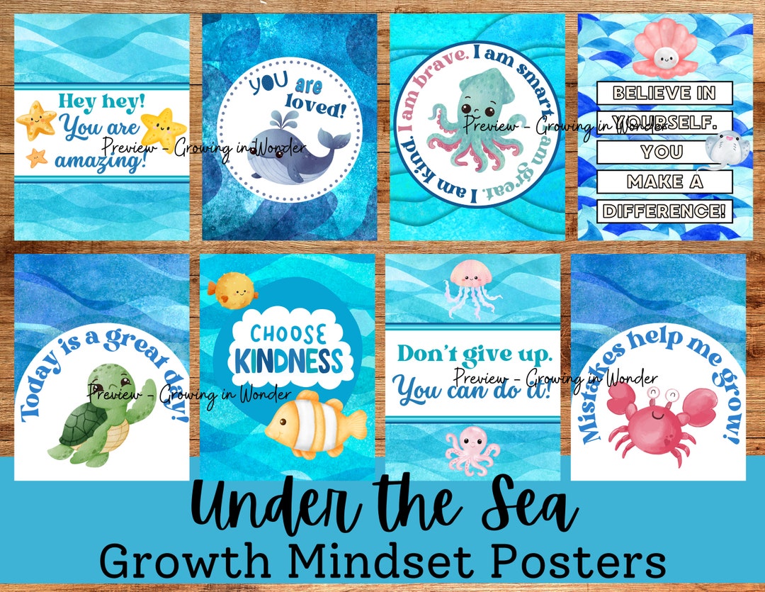 Under the Sea Growth Mindset Printable Posters, Ocean Theme Classroom ...