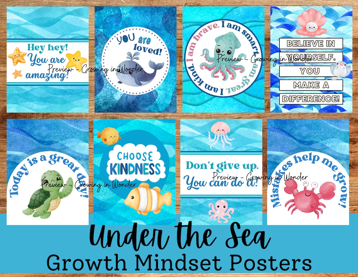 Under the Sea Growth Mindset Printable Posters, Ocean Theme Classroom ...