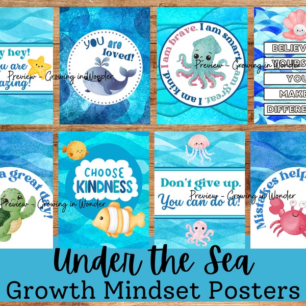 Under the Sea Growth Mindset Printable Posters, Ocean Theme Classroom ...
