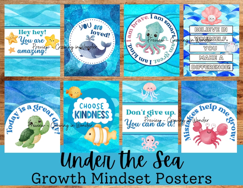 Under the Sea Growth Mindset Printable Posters, Ocean Theme Classroom ...