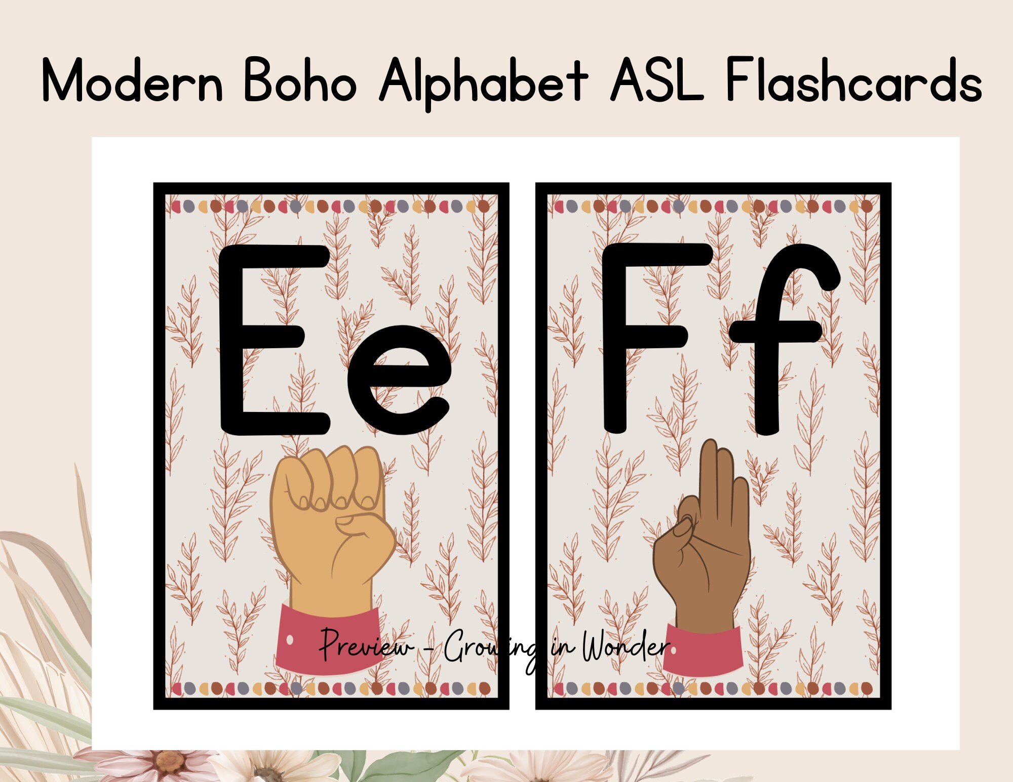 Modern Boho Alphabet ASL Printable Classroom Cards - Etsy