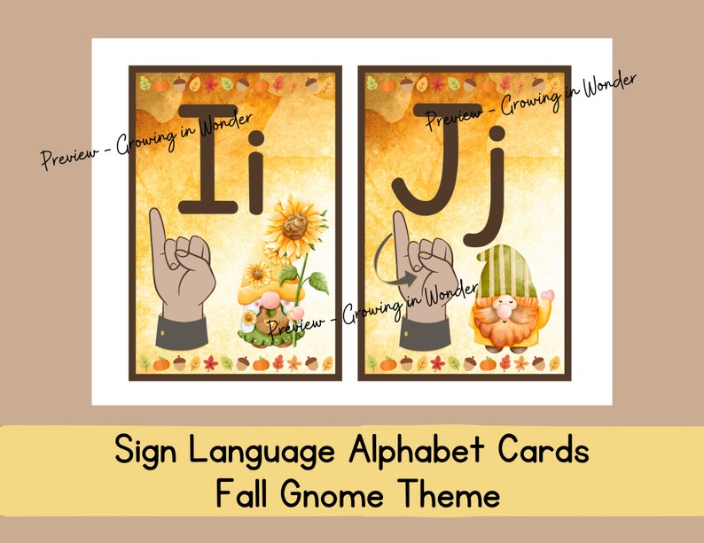 Fall Gnome Alphabet Sign Language Cards, Printable ASL Posters - Etsy