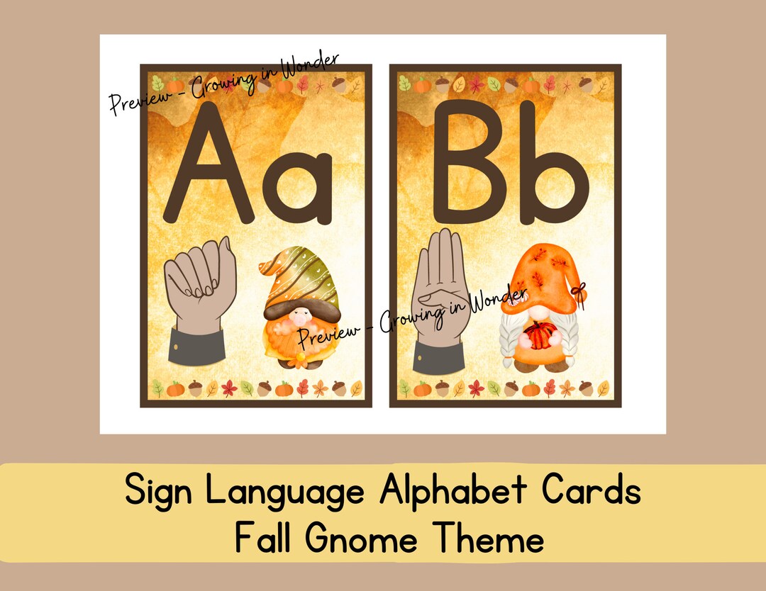 Fall Gnome Alphabet Sign Language Cards, Printable ASL Posters - Etsy