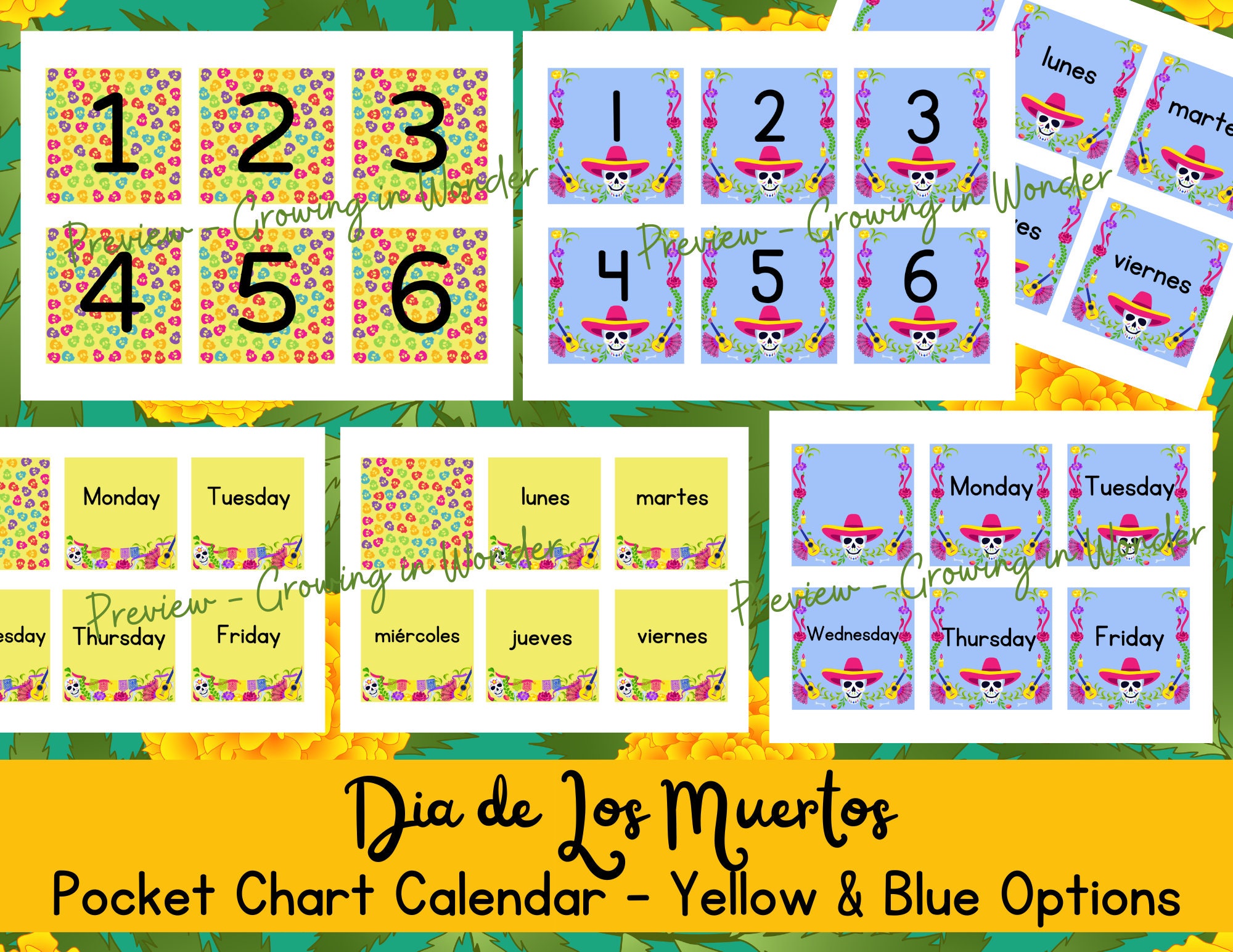 Dia De Los Muertos Pocket Chart Calendar, Day of the Dead Classroom ...