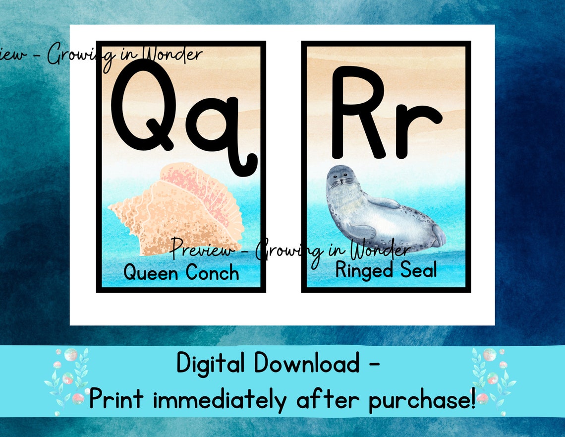 Ocean Animal Alphabet Posters Watercolor Theme Under the Sea - Etsy