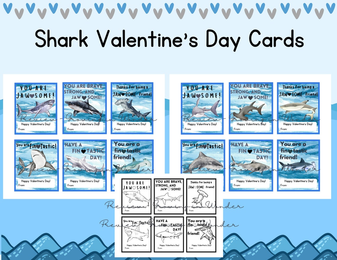 Shark Valentine's Day Cards Classroom Valentine's - Etsy