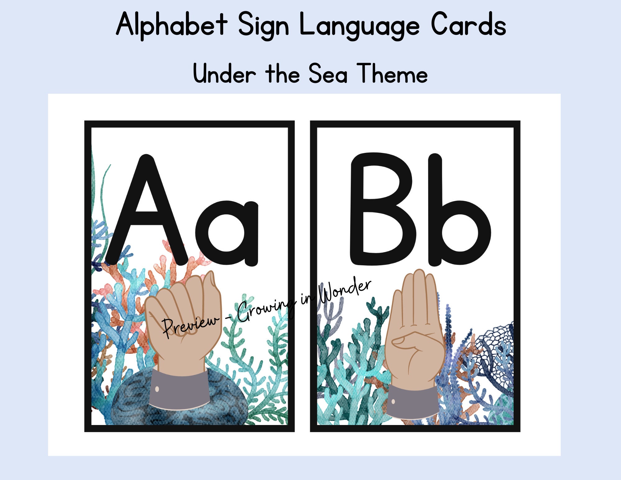 Under the Sea Sign Language Alphabet Printable Flashcards - Etsy