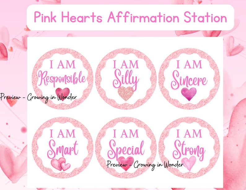 Pink Heart Affirmation Station, Mirror Border, Positive Affirmations - Etsy