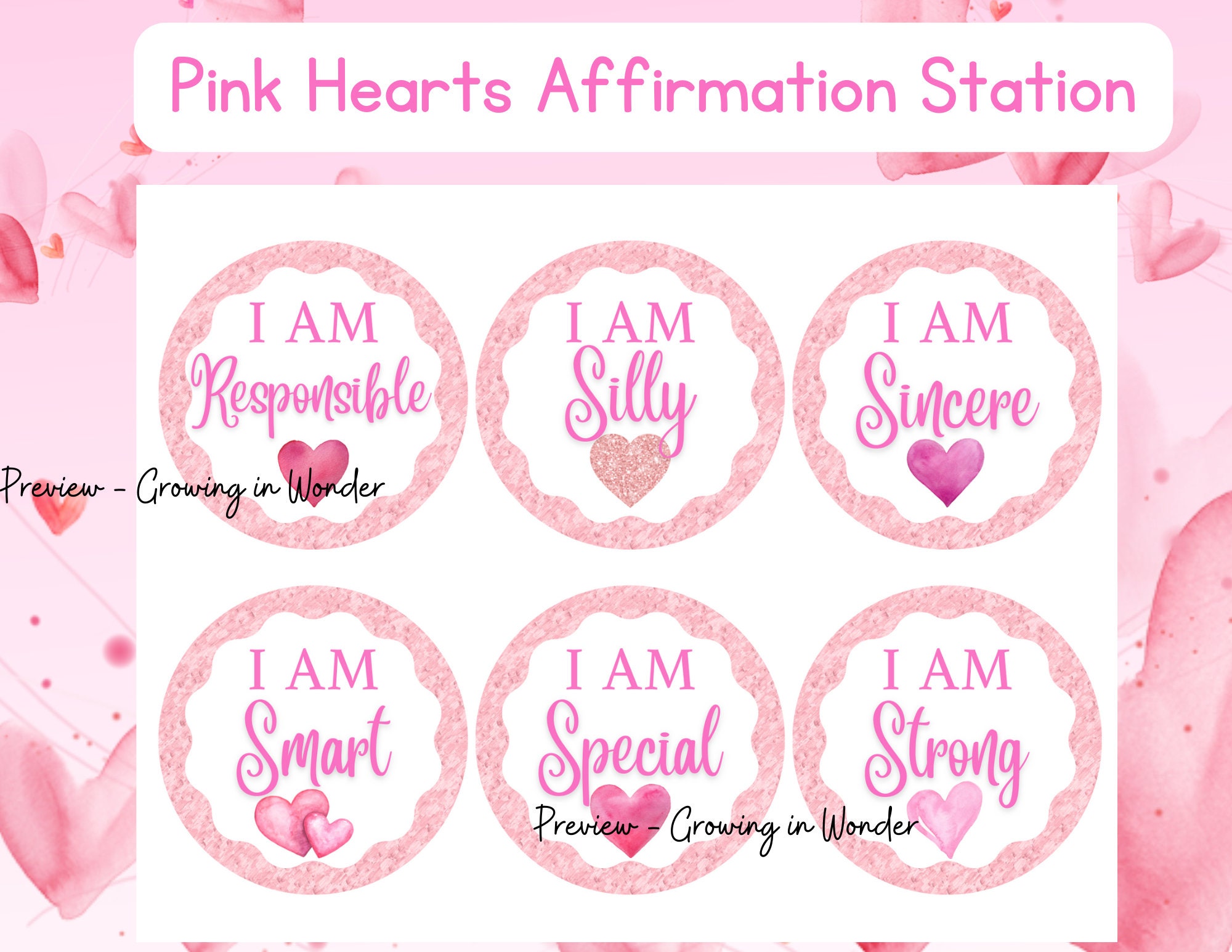 Pink Heart Affirmation Station, Mirror Border, Positive Affirmations - Etsy