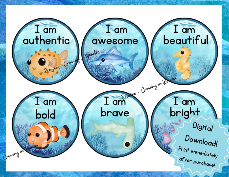 Affirmation Station, Ocean Animal Theme, Classroom Bulletin Board Decor ...