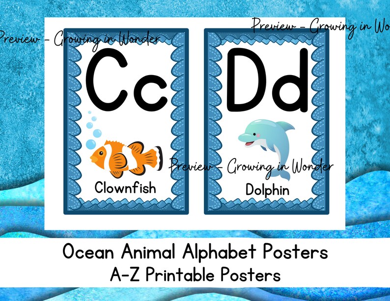 Ocean Animal Alphabet Posters, Under the Sea Printables - Etsy