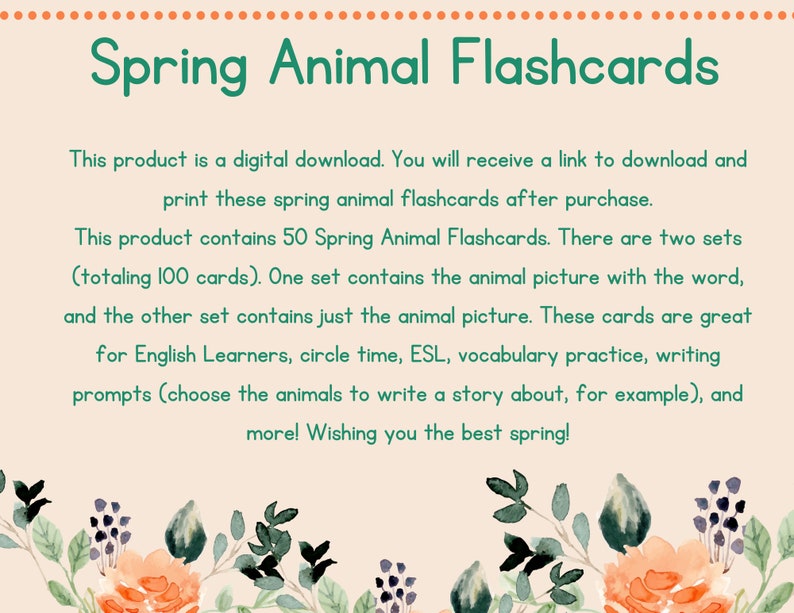 Spring Animal Flashcards - Etsy