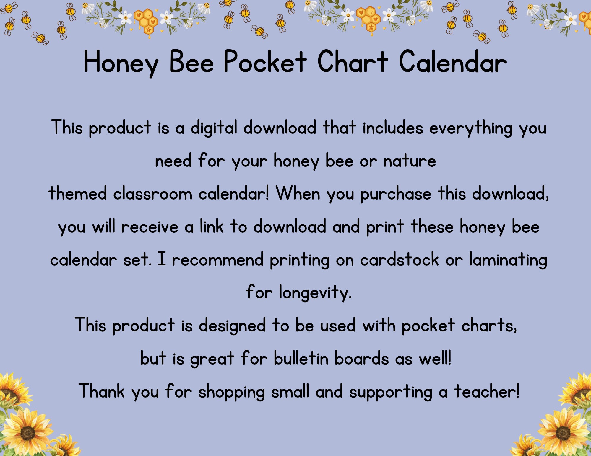 Bee Pocket Chart Calendar, Classroom Bulletin Board Calendar - Etsy