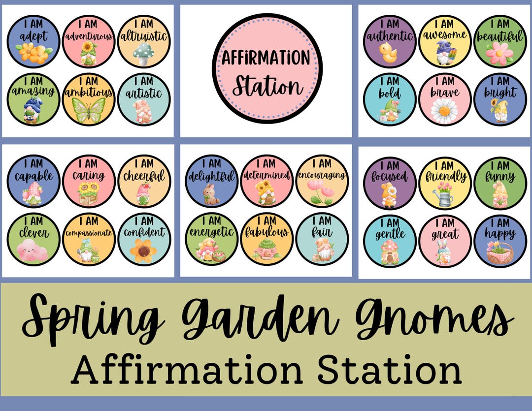 Spring Garden Gnomes Printable Affirmation Station - Etsy