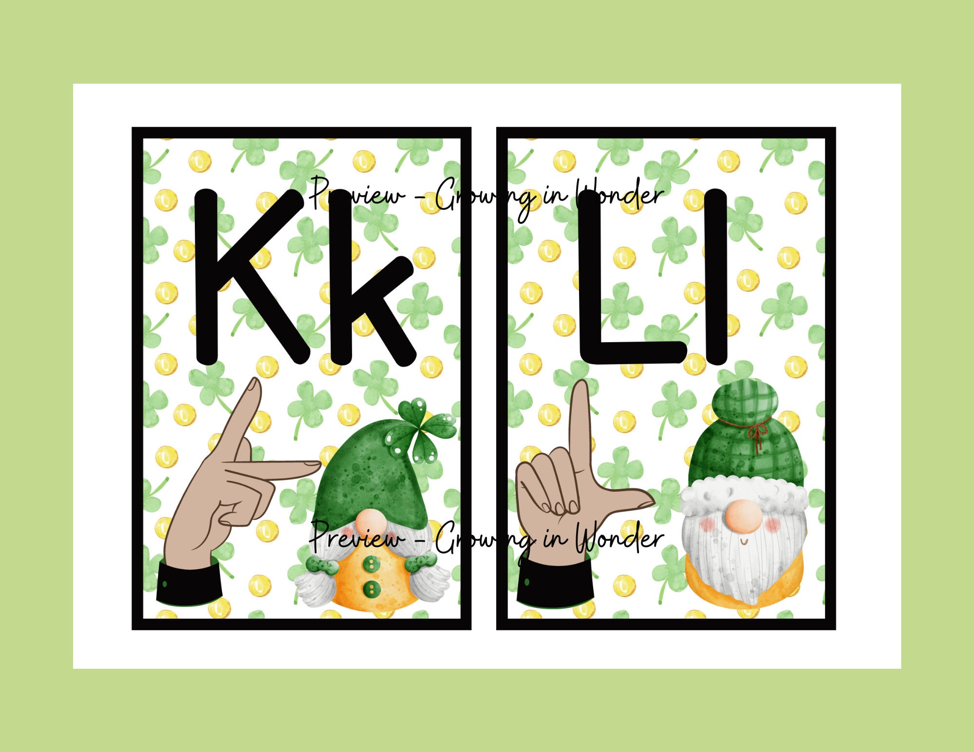 St. Patrick's Day ASL Alphabet Classroom Posters, Gnome Sign Language ...