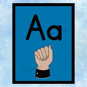 Large Shades of Blue Alphabet Sign Language Cards, ASL Alphabet Posters ...