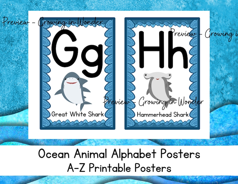 Ocean Animal Alphabet Posters, Under the Sea Printables - Etsy