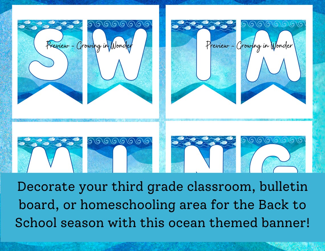 Swimming Into Third Grade Bulletin Board Letters and Banner, Back to ...