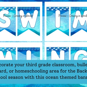 Swimming Into Third Grade Bulletin Board Letters and Banner, Back to ...