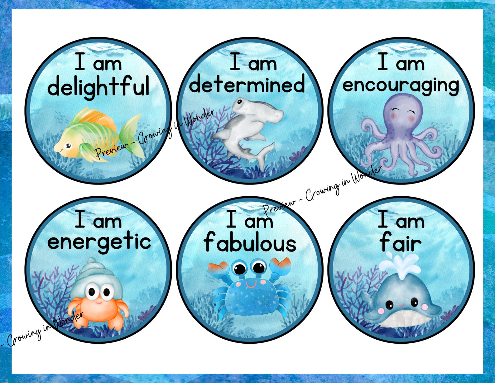 Affirmation Station, Ocean Animal Theme, Classroom Bulletin Board Decor ...