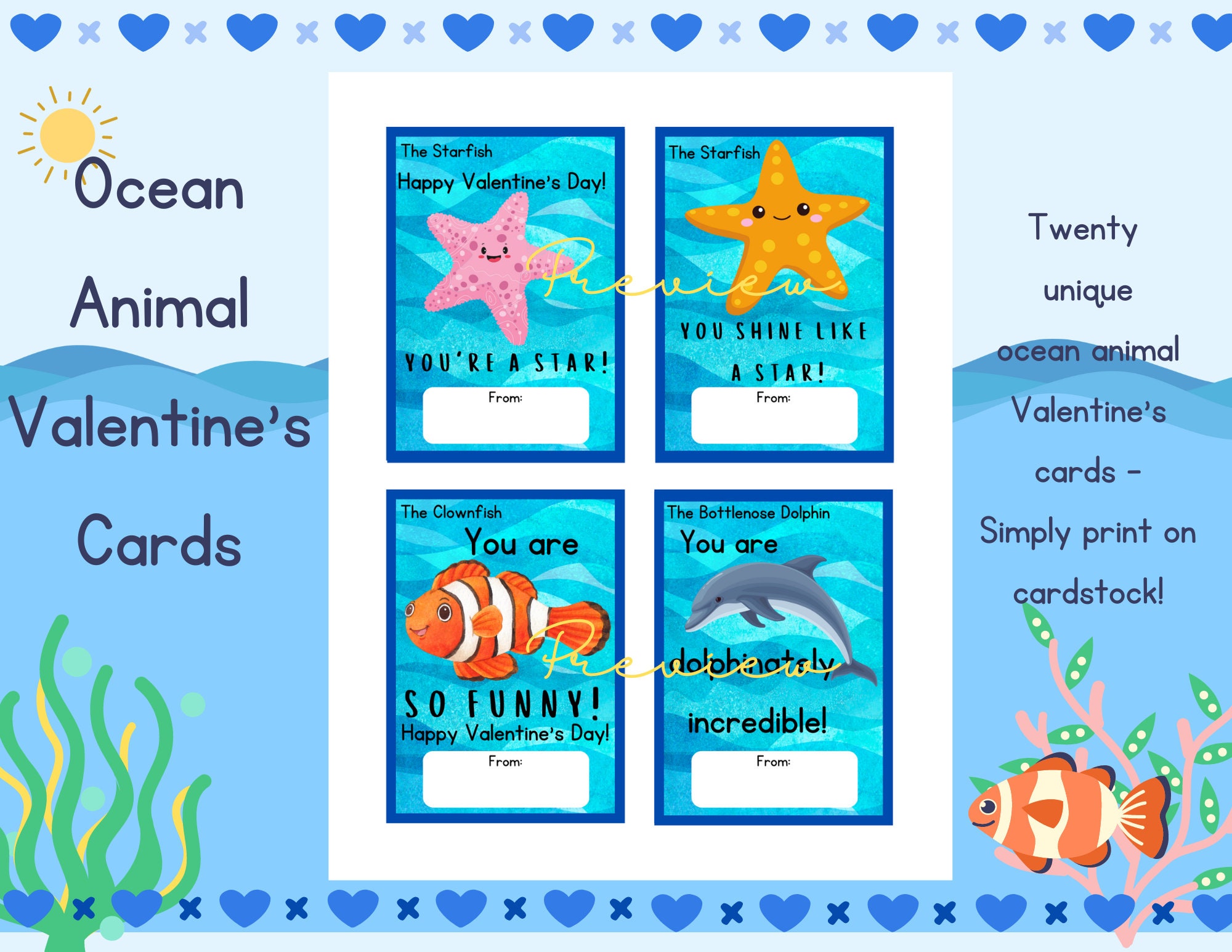 Ocean Animal Printable Valentine's Cards - Etsy