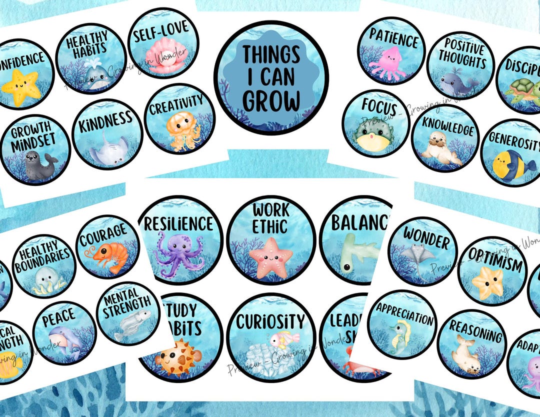 Mental Health Ocean Animals Bulletin Board: Things I Can Grow - Etsy