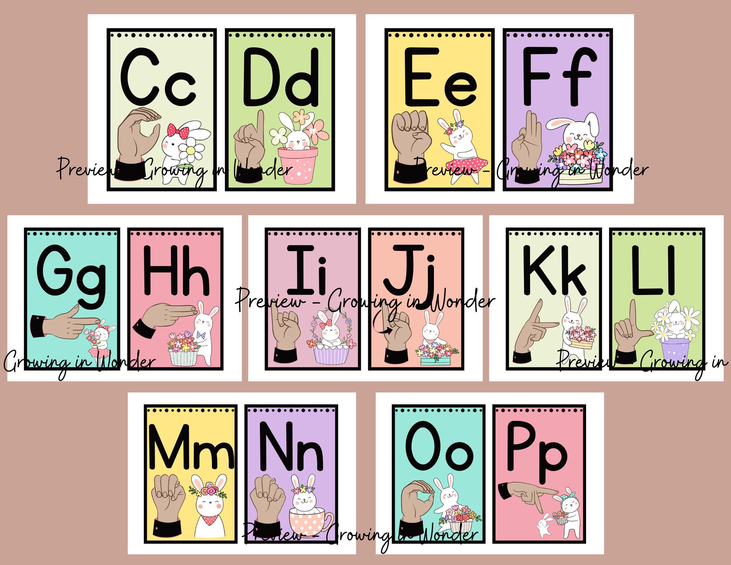 Spring Rabbit Sign Language Alphabet Printable Posters, Flashcards ...