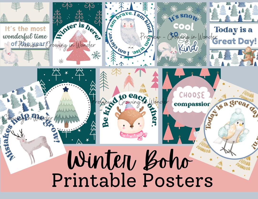 Winter Classroom Printable Posters, Boho Theme - Etsy