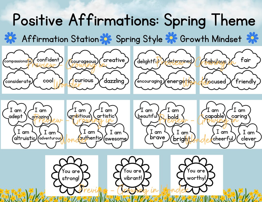 Positive Affirmations, Spring Theme - Etsy