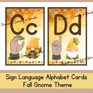 Fall Gnome Alphabet Sign Language Cards, Printable ASL Posters - Etsy