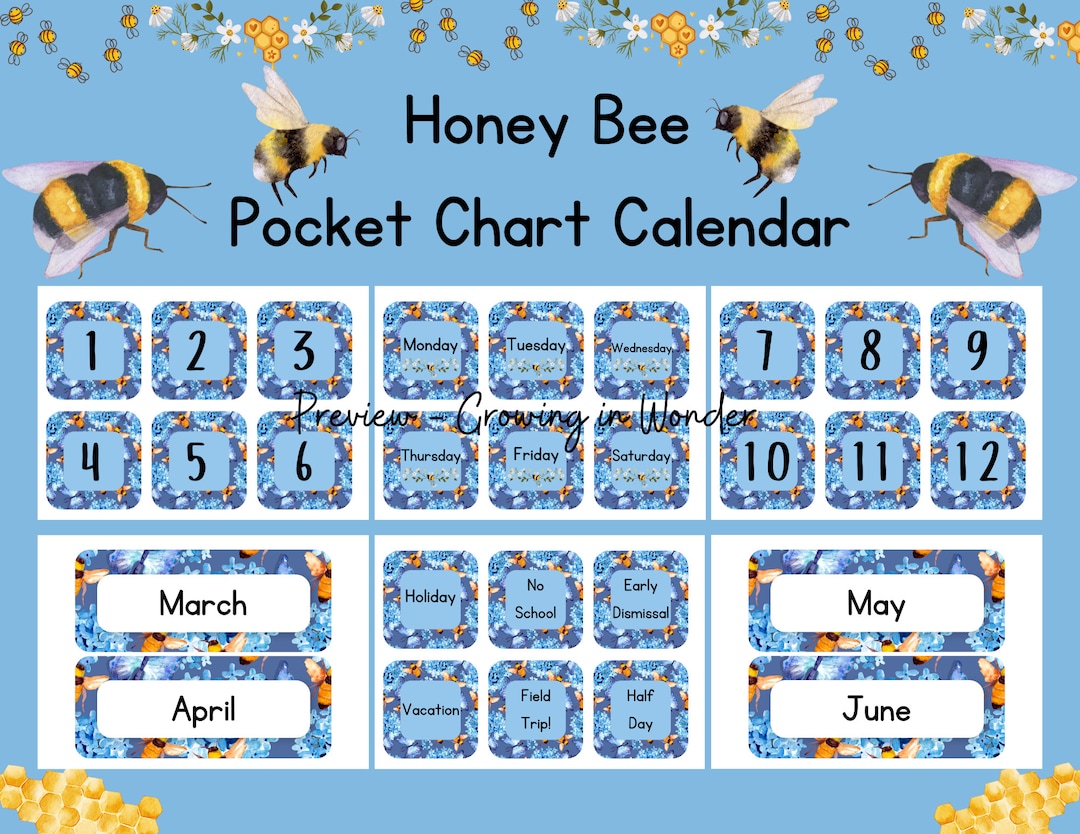 Bee Classroom Calendar, Printable Pocket Chart Calendar - Etsy