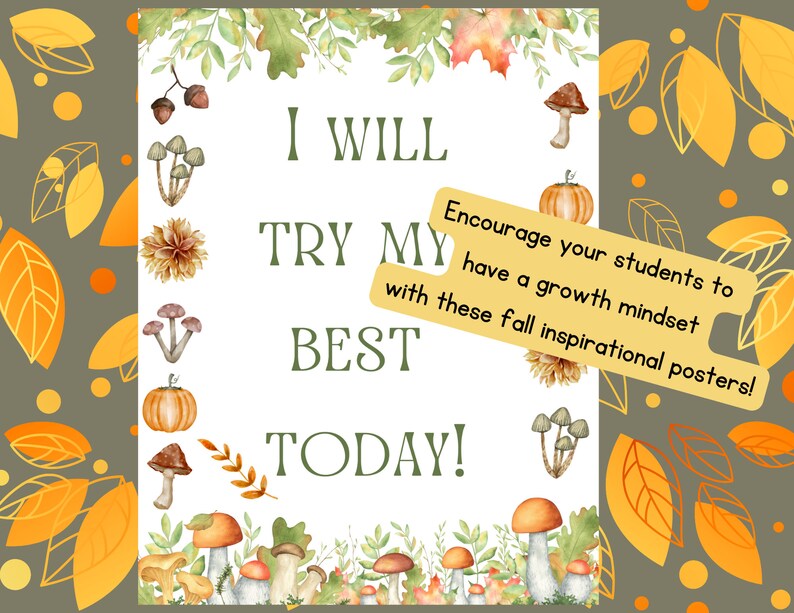 Growth Mindset: Fall Themed Posters and Bulletin Board Headings - Etsy